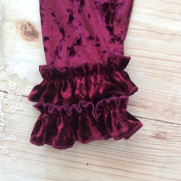 Bottoms | Boutique Girls Burgundy Velvet Ruffle Pants | Poshmark